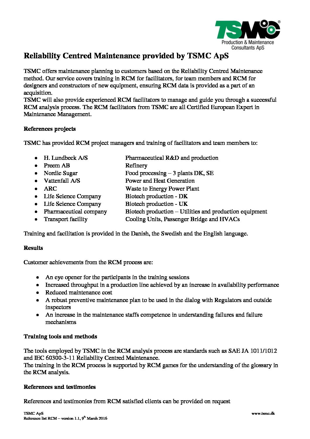 RCM experience - TSMC